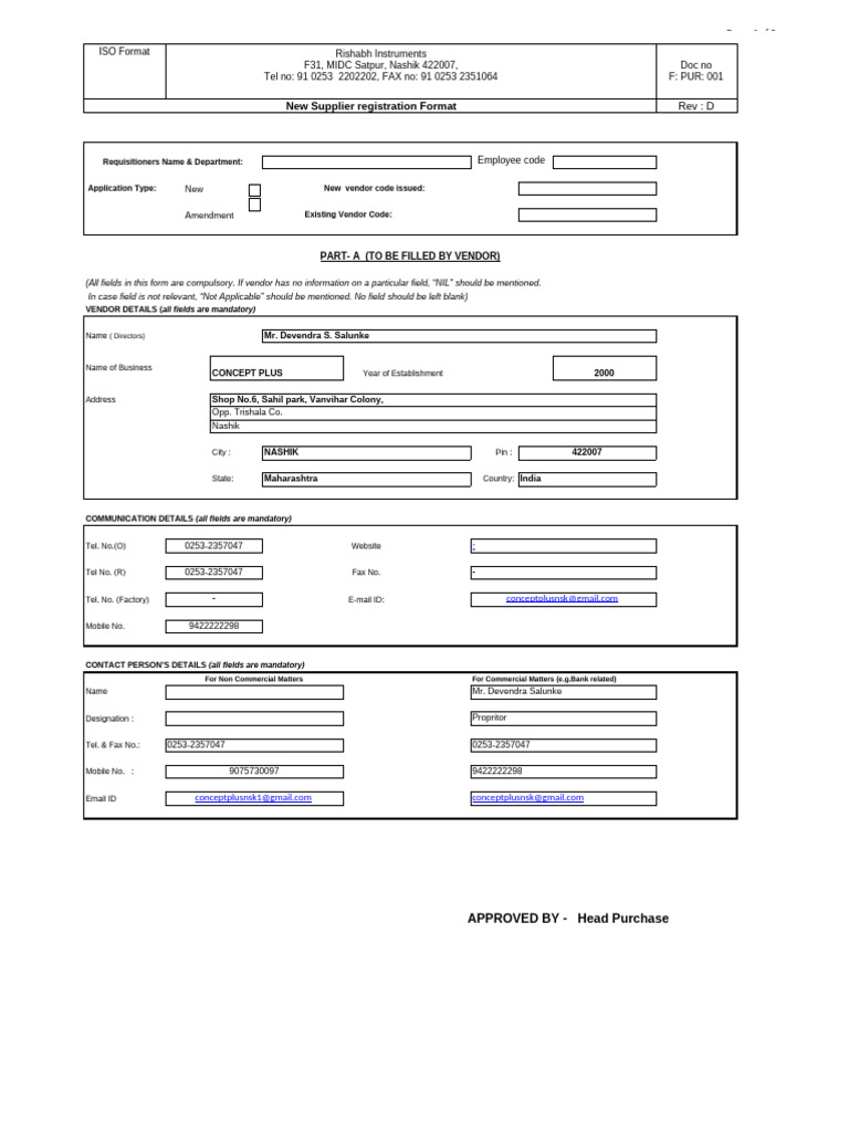 New Supplier Registration Format - Revised | PDF