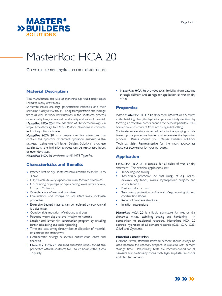 Masterroc Hca 20 Tds | PDF | Concrete | Cement