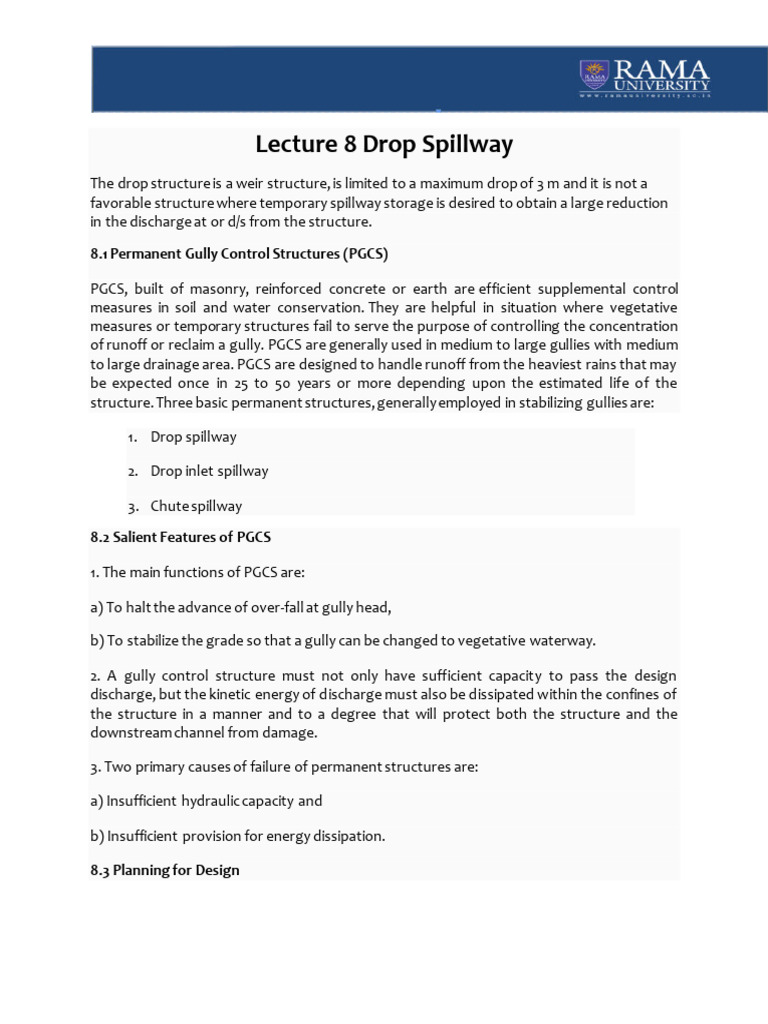Drop Spillway Design and Features | PDF | Spillway | Surface Runoff