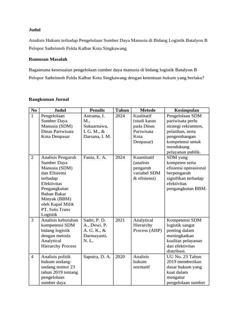 Analisis Hukum SDM Logistik Batalyon B | PDF