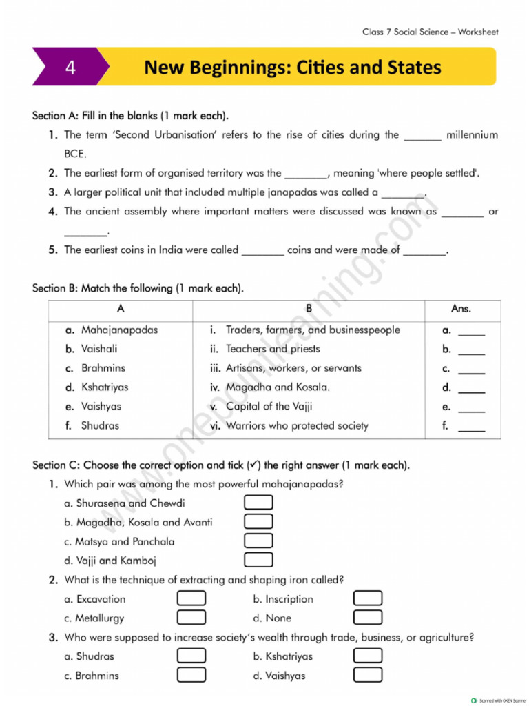 Social Science Class 7 Chapter 4 New Beginnings Cities and States ...