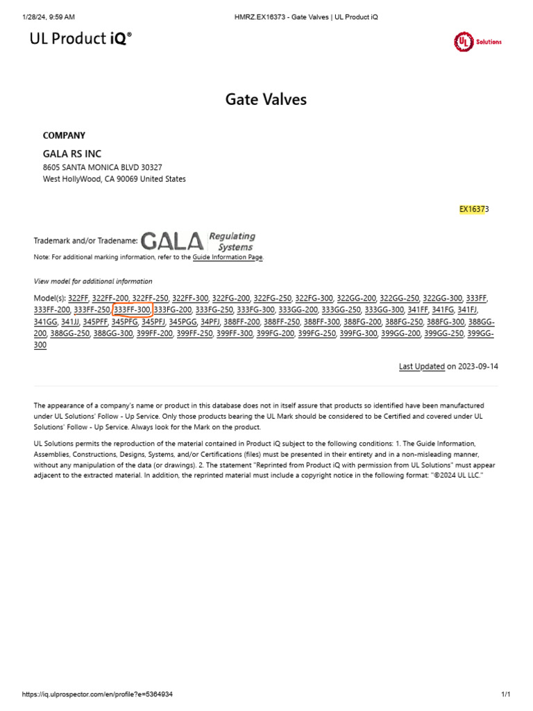 Gate Valve Gala Certificate | PDF