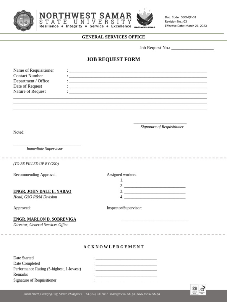 Job Request Form - General Services Office | PDF