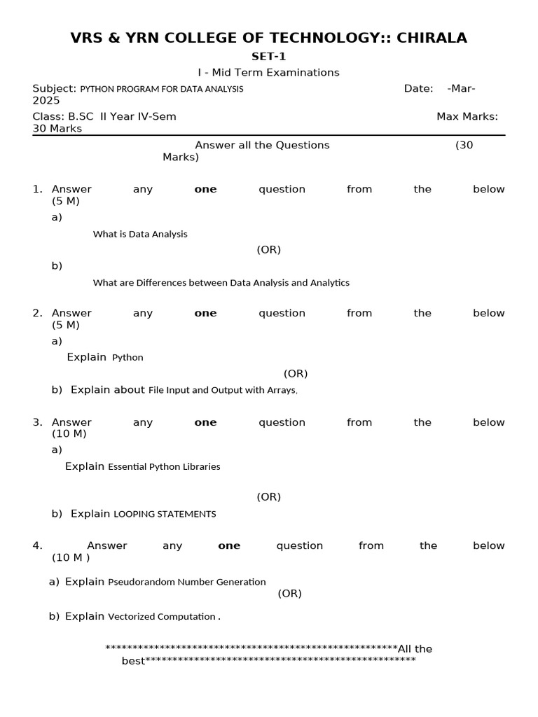 Python Data Analysis Midterm Exam Questions | PDF | Python (Programming ...