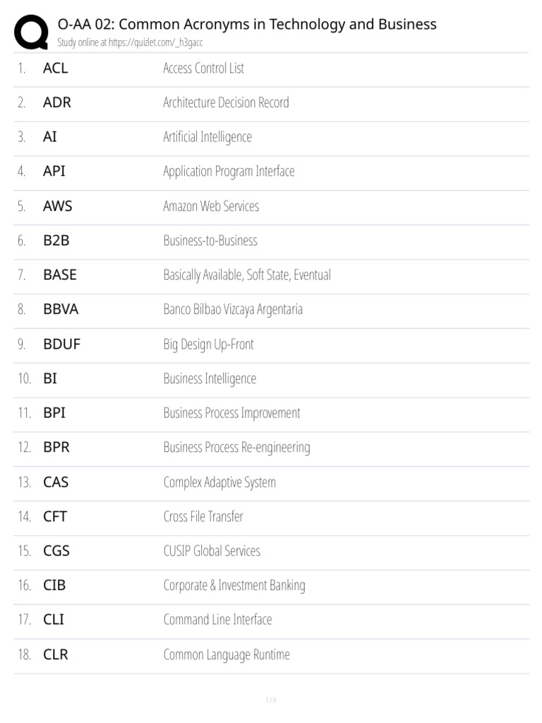 O-AA 02 Common Acronyms in Technology and Business | PDF | Databases ...