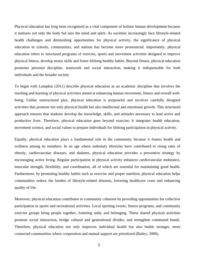 Importance of Physical Education in Communities | PDF | Psychological ...