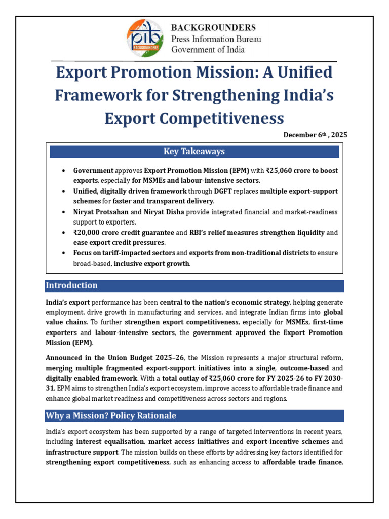 Export Promotion | PDF | Reserve Bank Of India | Market Access
