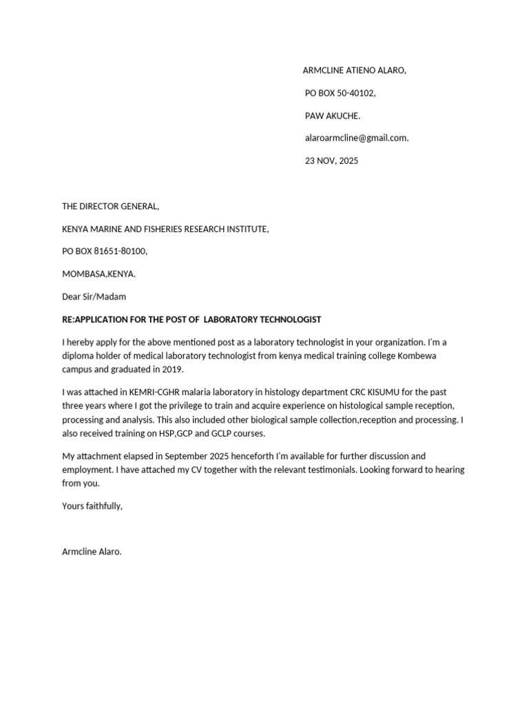 Kemfri Cover Letter | PDF