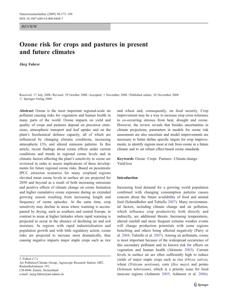 Fuhrer 2009 Naturwissenschaften Ozone Crops Climate | PDF | Climate ...