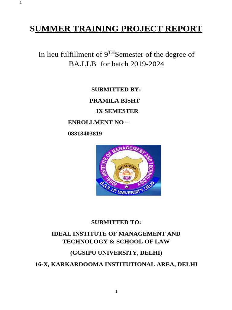 Pramila Summer Training Project Report | PDF | Cheque | Loans