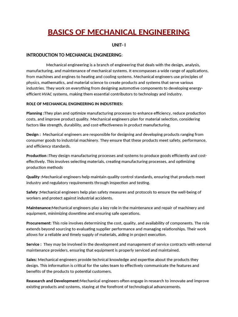 Introduction to Mechanical Engineering Basics | PDF | Internal ...