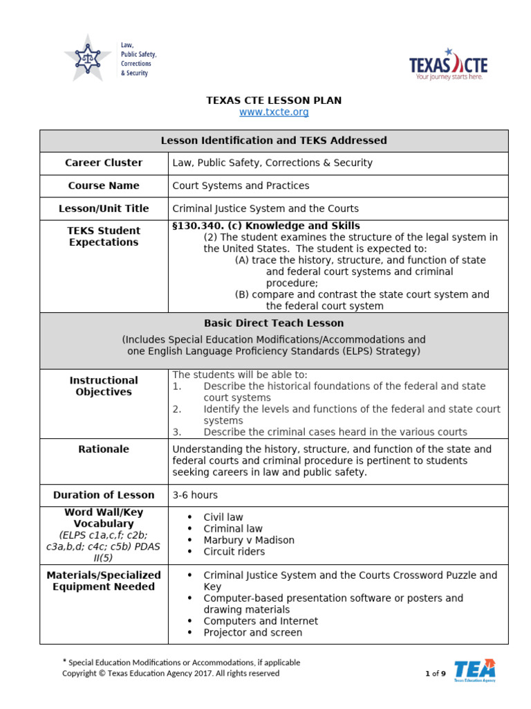 Texas Criminal Justice Lesson Plan | PDF | United States District Court ...