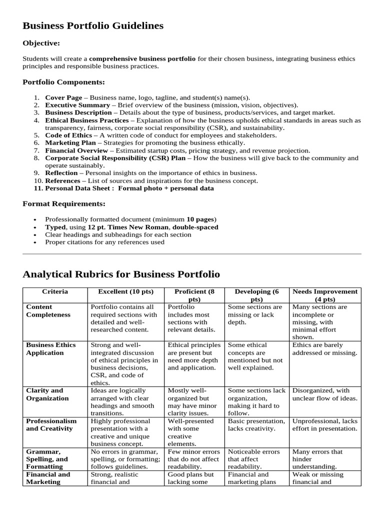 Business Portfolio Creation Guidelines | PDF | Corporate Social ...