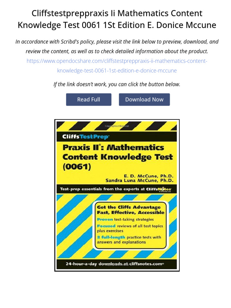 CliffsTestPrepPraxis II Mathematics Content Knowledge Test 0061 1st ...