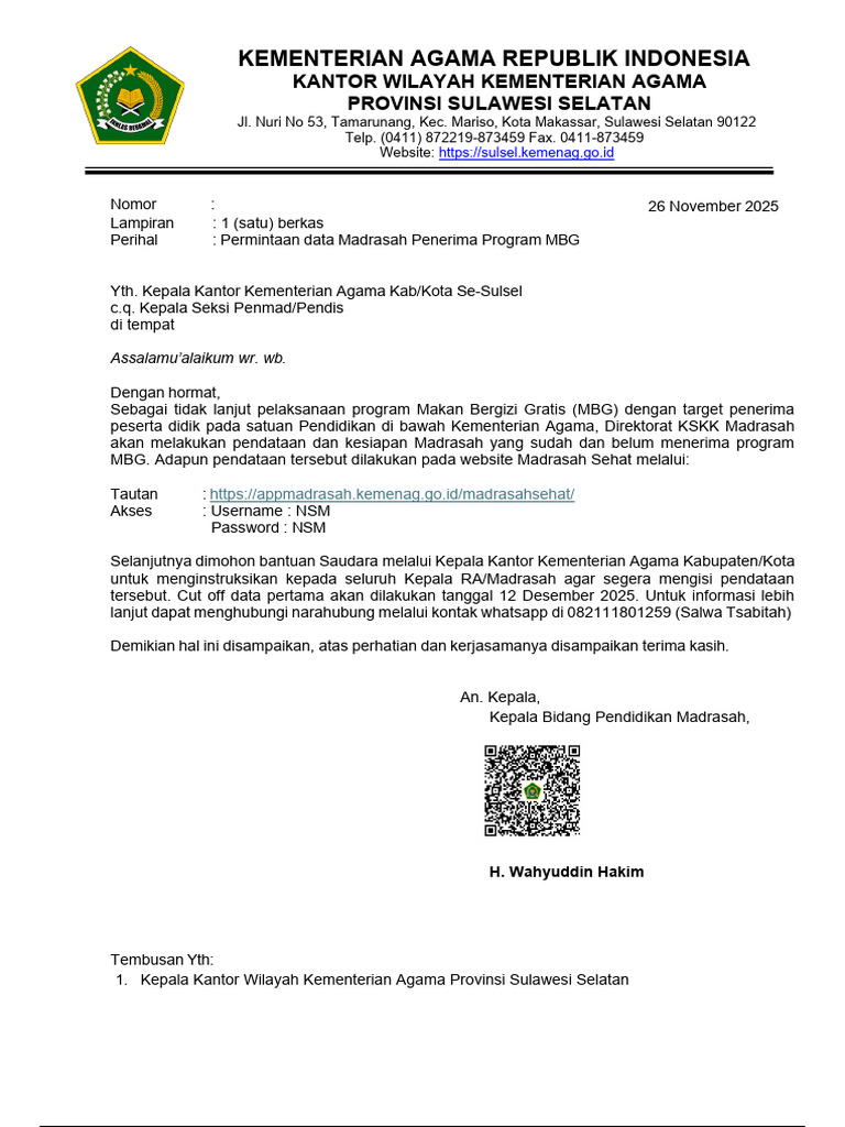 Surat Edaran Pendataan MBG Rev Sulsel MERGER | PDF