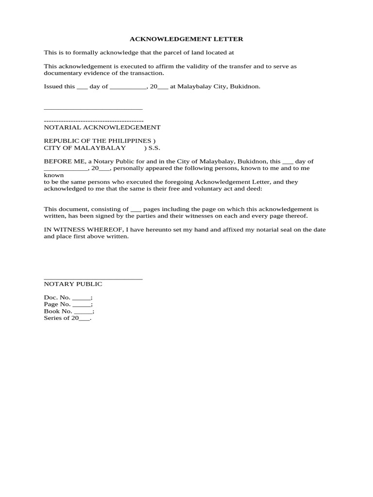 Land Transfer Acknowledgement Letter | PDF