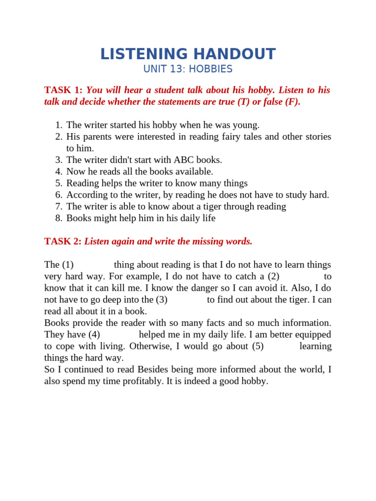 Listening Handout Unit 13 | PDF