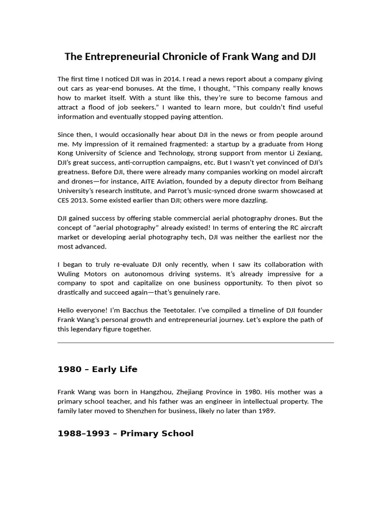 Frank Wang's Journey: DJI's Rise to Success | PDF