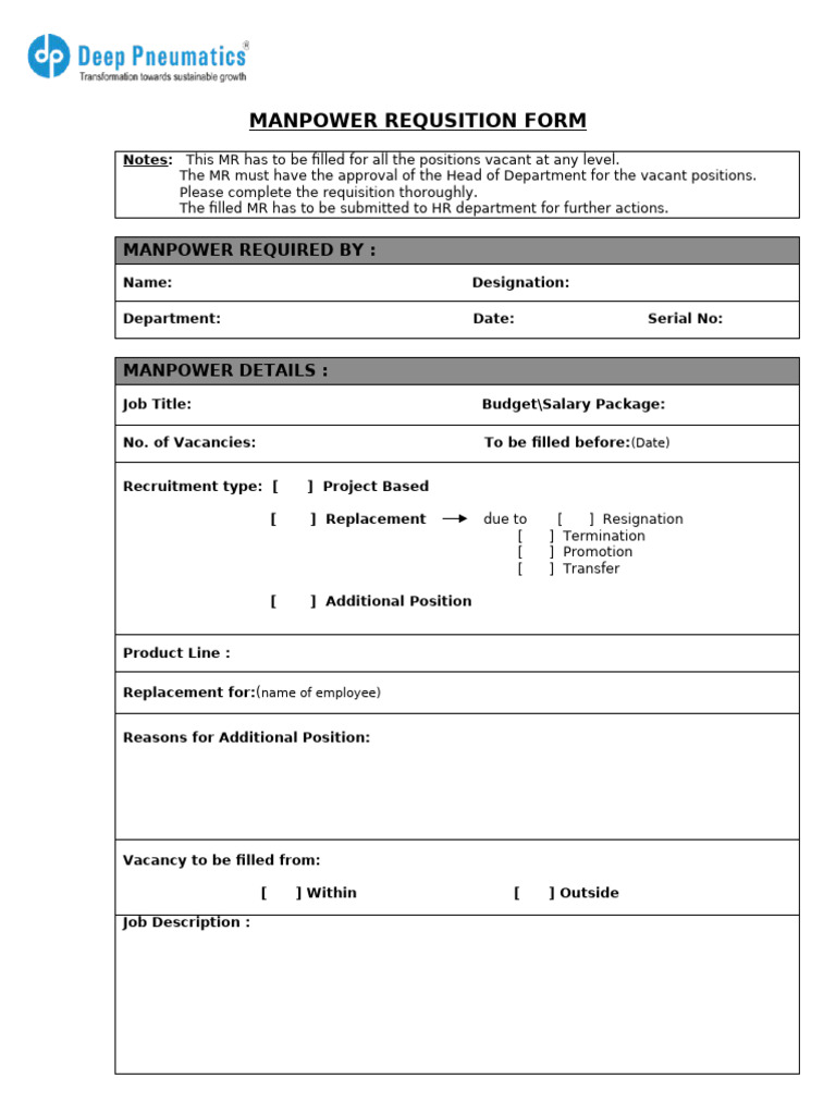 Manpower Requisition Form Template | PDF