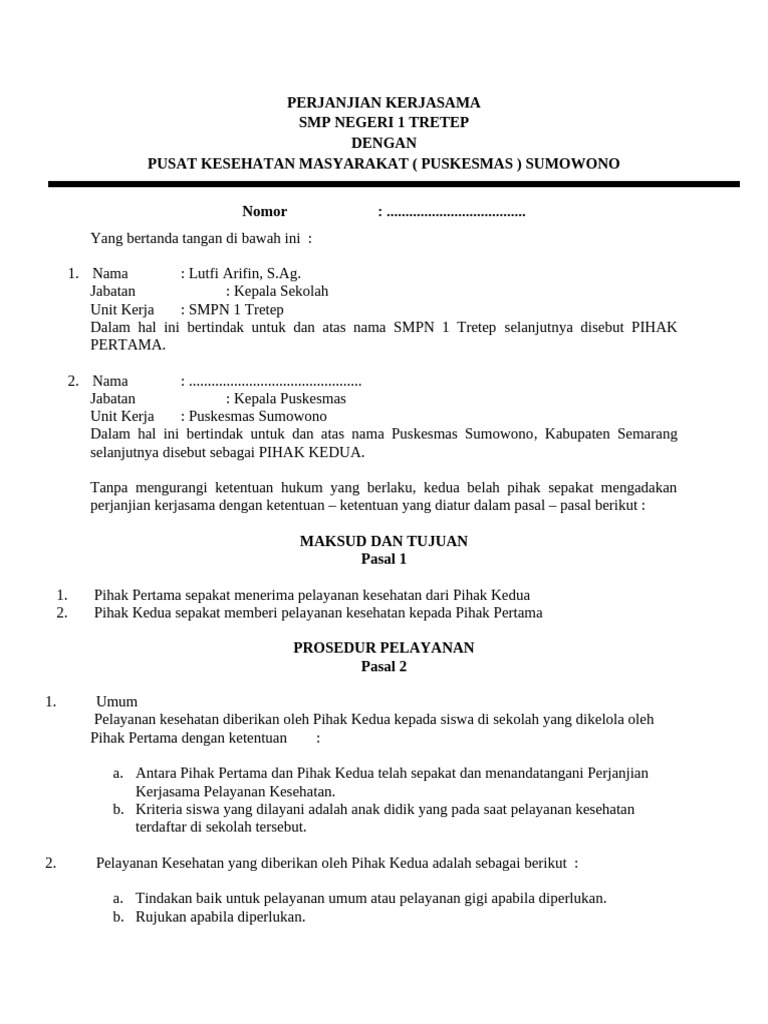 Contoh Perjanjian Kerjasama Antara Sekol | PDF