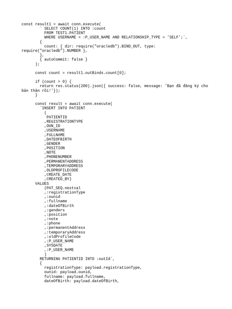 OracleDB Patient Registration Script | PDF