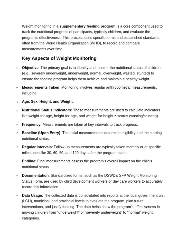 Weight Monitoring in Feeding Programs | PDF