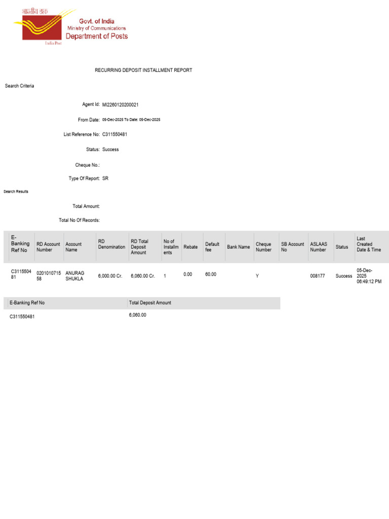 Recurring Deposit Installment Report | PDF
