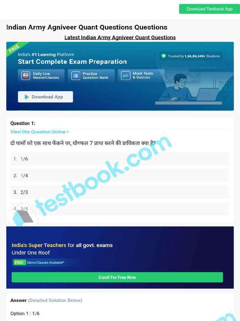 Indian Army Agniveer Quant Questions 65cb26ccbd1003439ae37ba7 | PDF