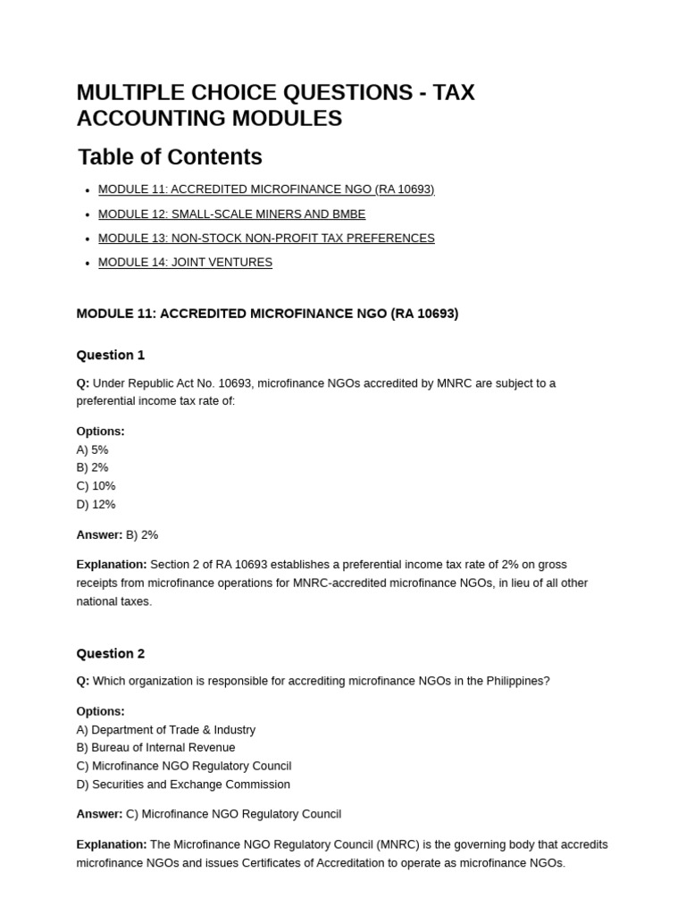 Tax Accounting MCQ All Modules | PDF | Corporate Tax In The United ...