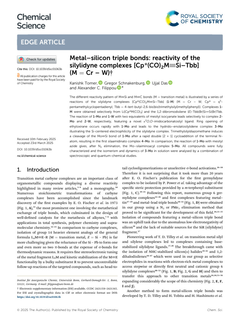 Metal-Silicon Triple Bonds Reactivity of The Silyl | PDF | Chemical ...