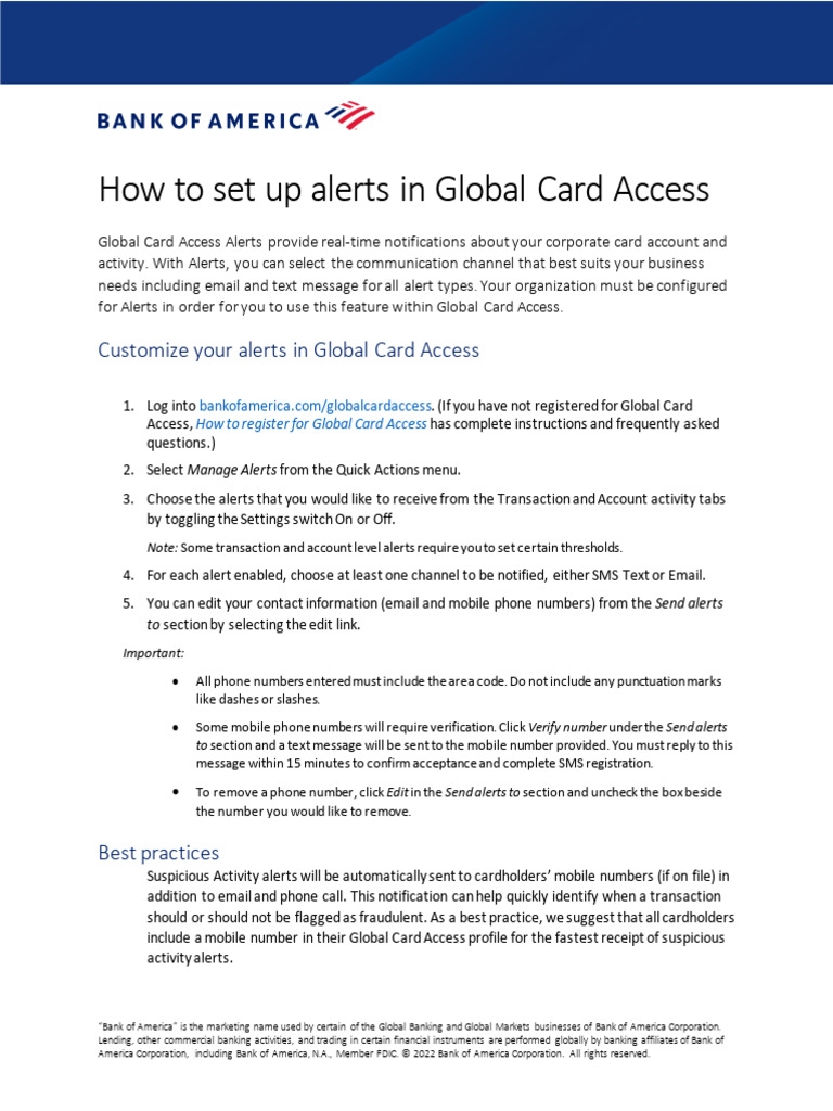 BofA - How To Set Up Alerts in Global Card Access | PDF | Banks ...