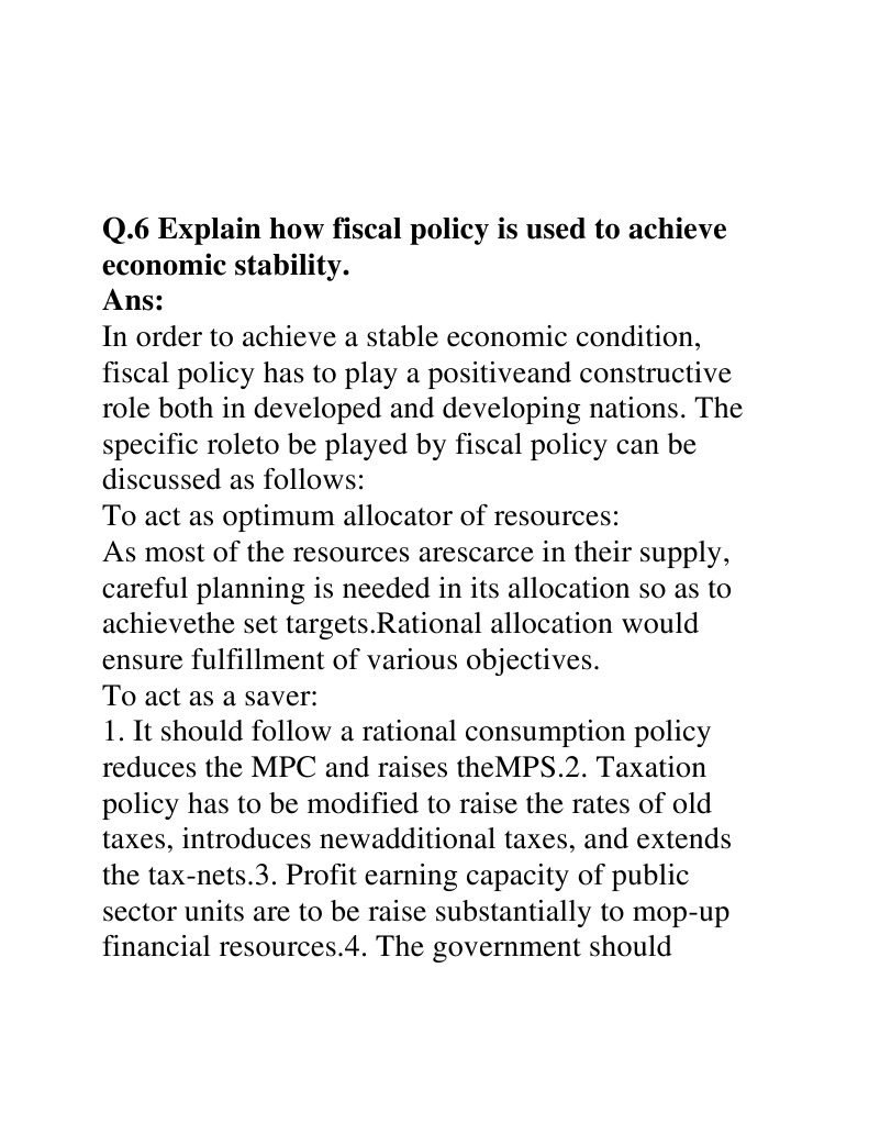 Achieving Economic Stability Through Fiscal Policy: The Key Roles of ...
