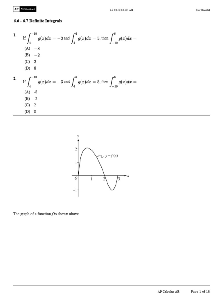 AP Calculus AB: Definite Integrals Guide | PDF | Function (Mathematics ...