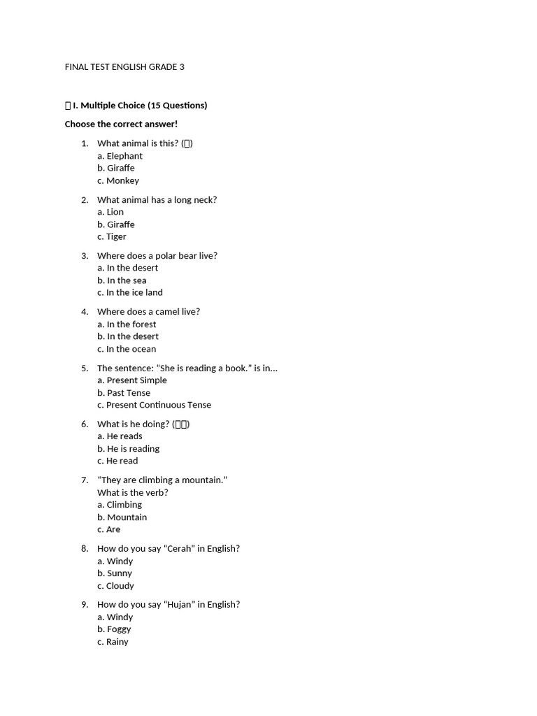 English Grade 3 Final | PDF