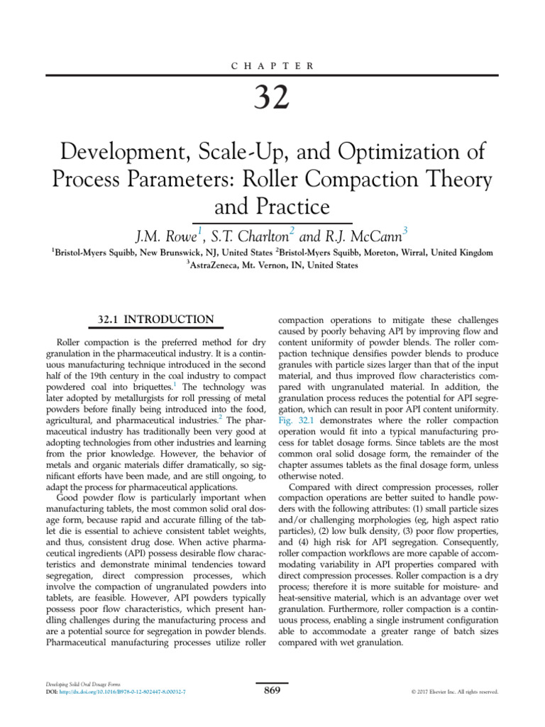 Chapter 32 – Development Scale-Up and Optimization of Process Parameters Roller Compaction ...