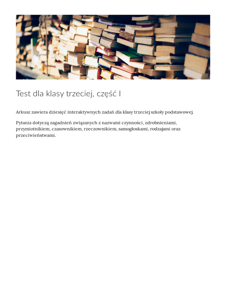 Test Dla Klasy Trzeciej Czesc I | PDF