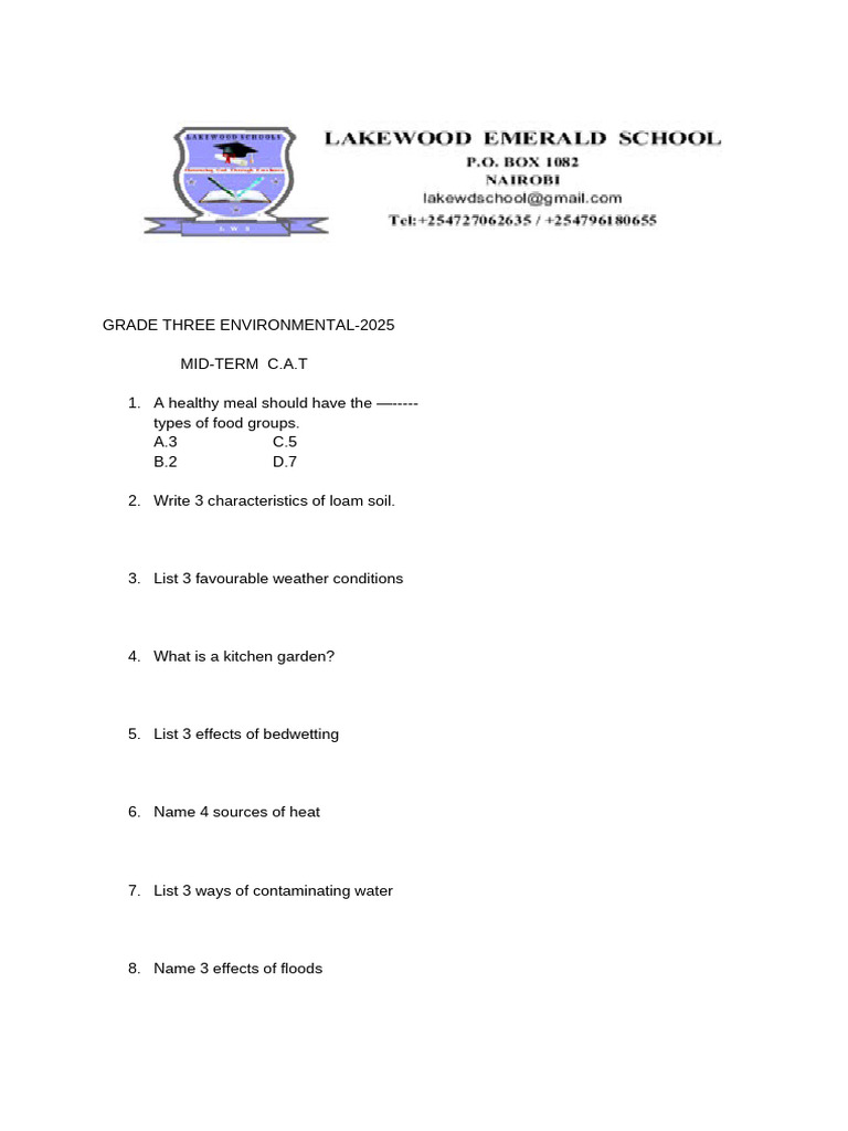 Grade Three Environmental-2025 | PDF