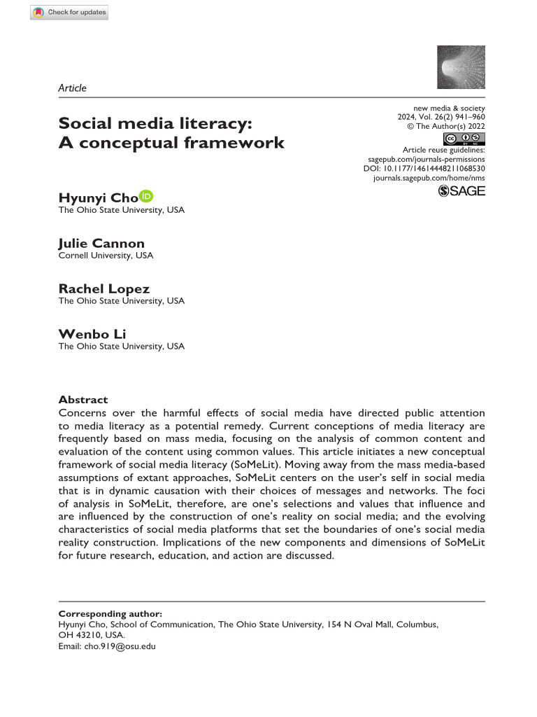 Cho Et Al 2022 Social Media Literacy a Conceptual Framework | PDF ...