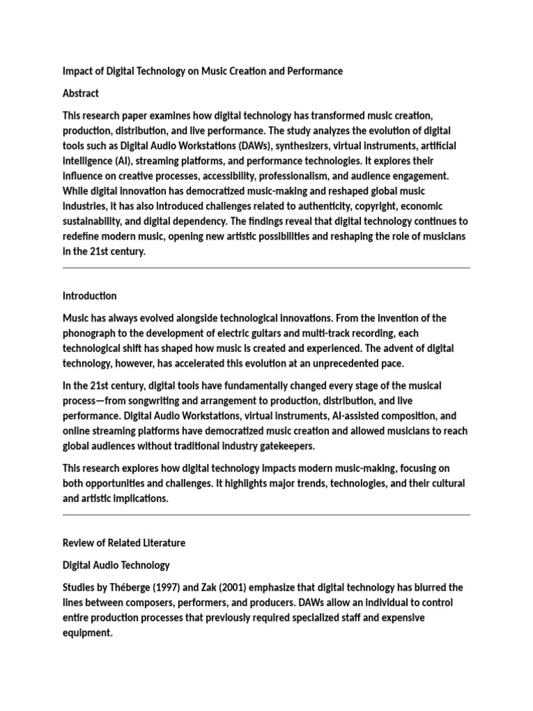 Digital Technology's Impact on Music Creation | PDF | Electronic Music ...