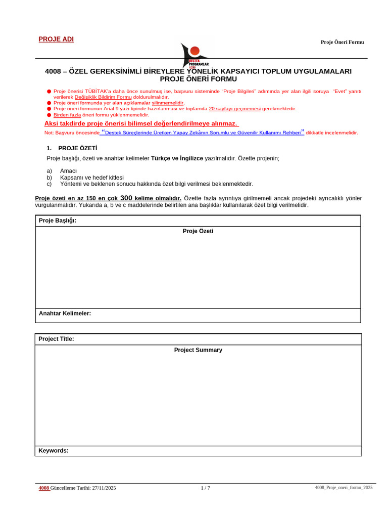 4008 Proje Oneri Formu 2025 | PDF