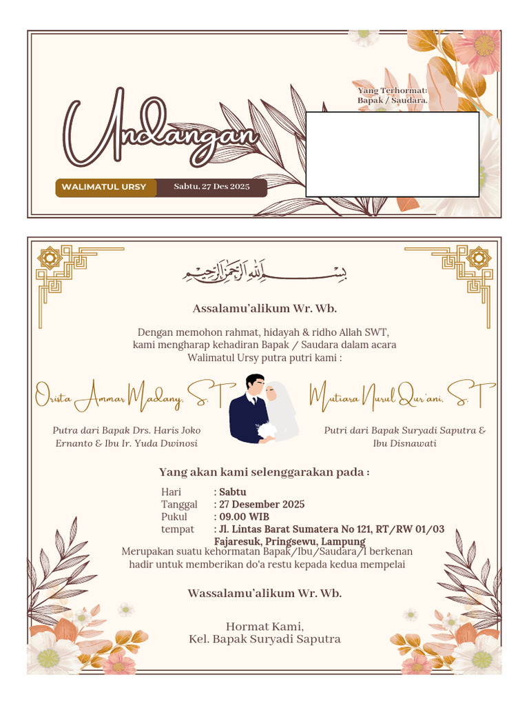 Invitation Undangan Resepsi Pernikahan Floral Organik Orange Muda Dan ...