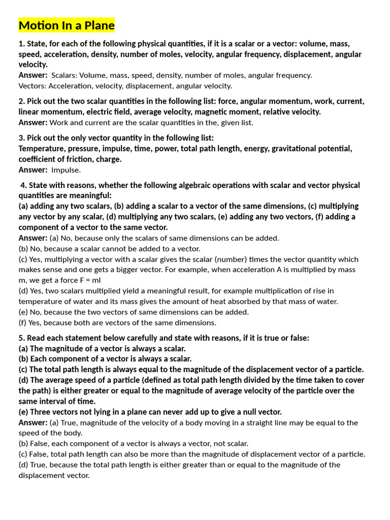 Motion in a Plane | PDF | Acceleration | Euclidean Vector