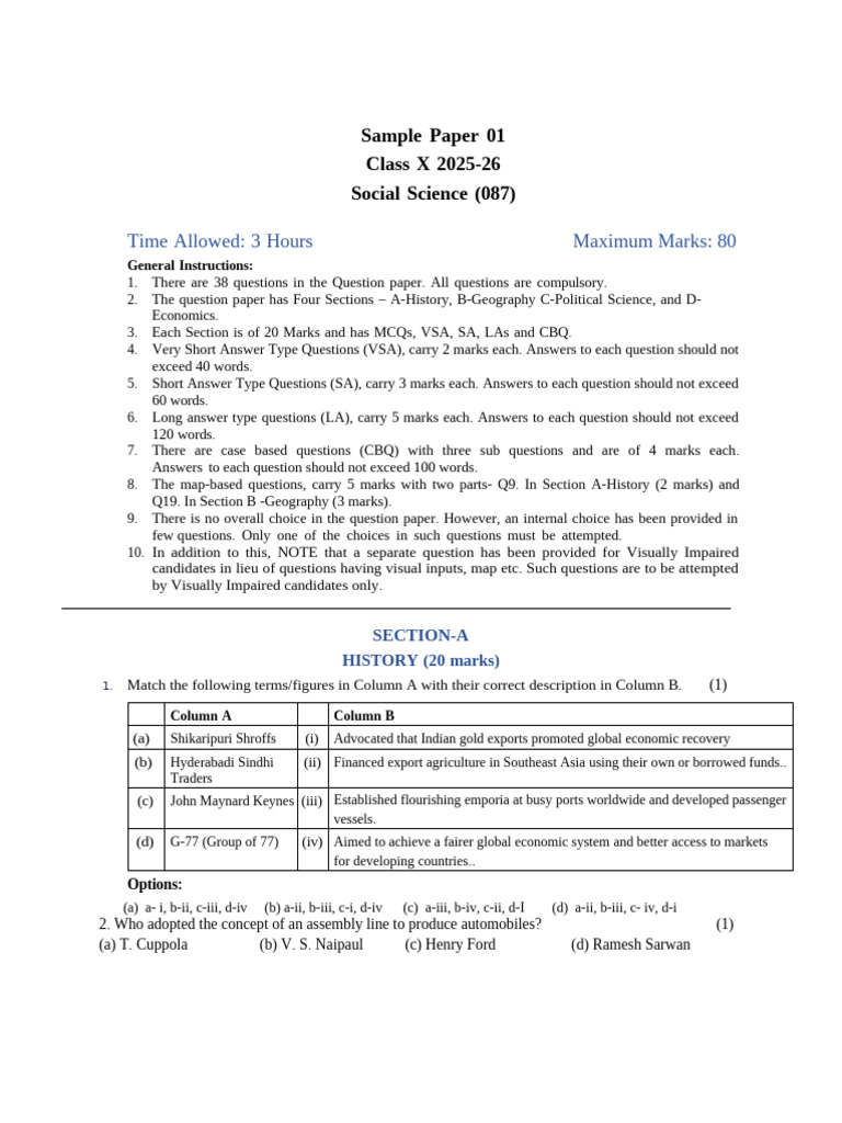 Social Science Sample Paper | PDF | Unemployment | Employment