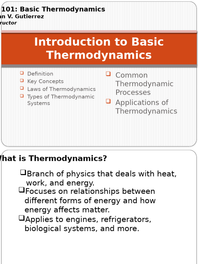 Lecture 1 Introduction To Basic Thermodynamics | PDF