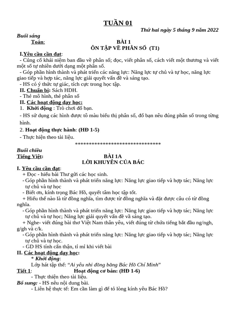 Tuan 1 Lop 5B | PDF