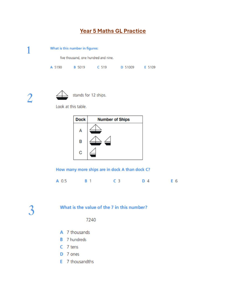 Year 5 Maths Practice Questions | PDF