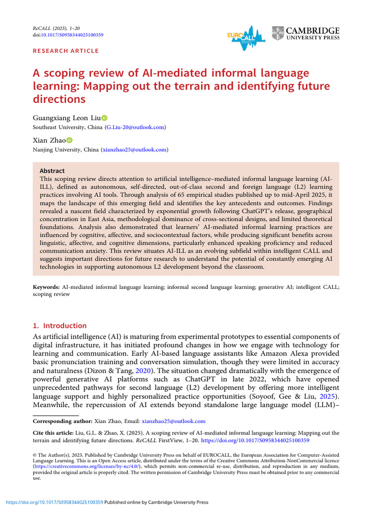 AI in Informal Language Learning Review | PDF | Learning | Artificial ...