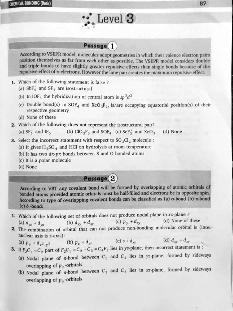 V K Jaiswal chemical bonding(basic) level 3 | PDF