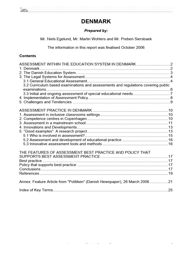 Country Report Denmark | PDF | Special Education | Programme For ...