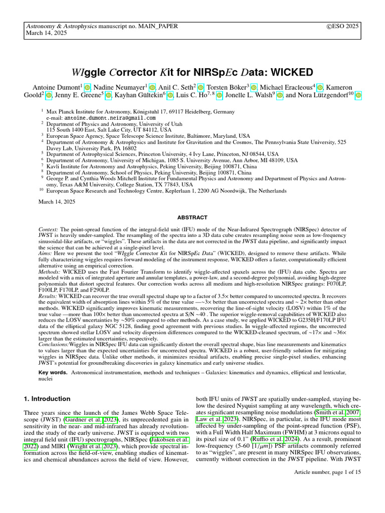 WICKED: NIRSpec Wiggle Correction Tool | PDF | Spectral Density ...
